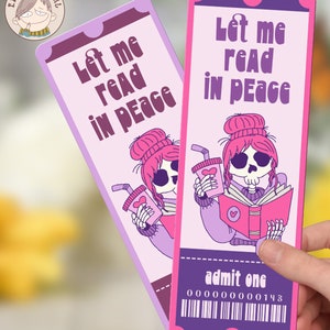 Let Me Read in Peace Bookmark Design, Skeleton Reading PNG File, Cute ...