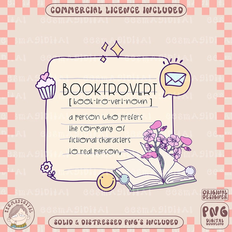 Booktrovert Definition PNG File, Funny Reading Png, Cute Fun Trendy ...