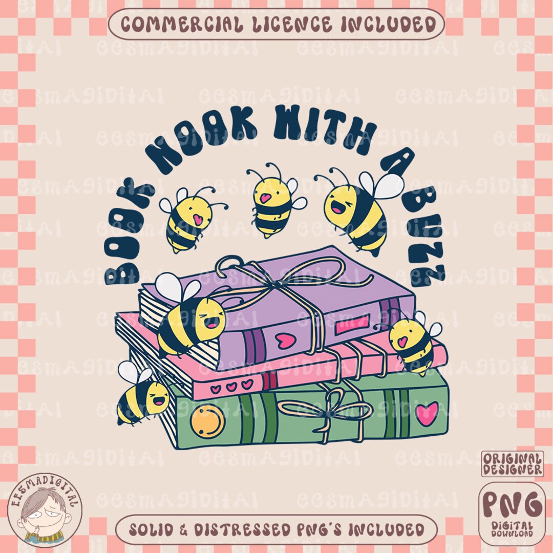 Book Nook With a Buzz PNG, Cute Trendy Bookish Artsy Bee Design for ...