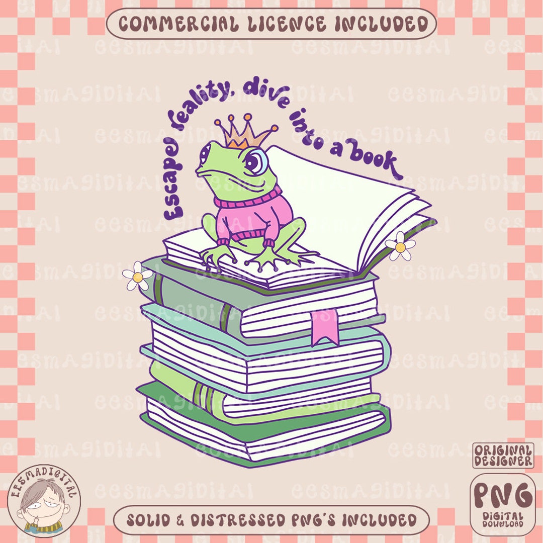 Escape Reality Jump Into a Book PNG File, Cute Trendy Bookish Frog ...
