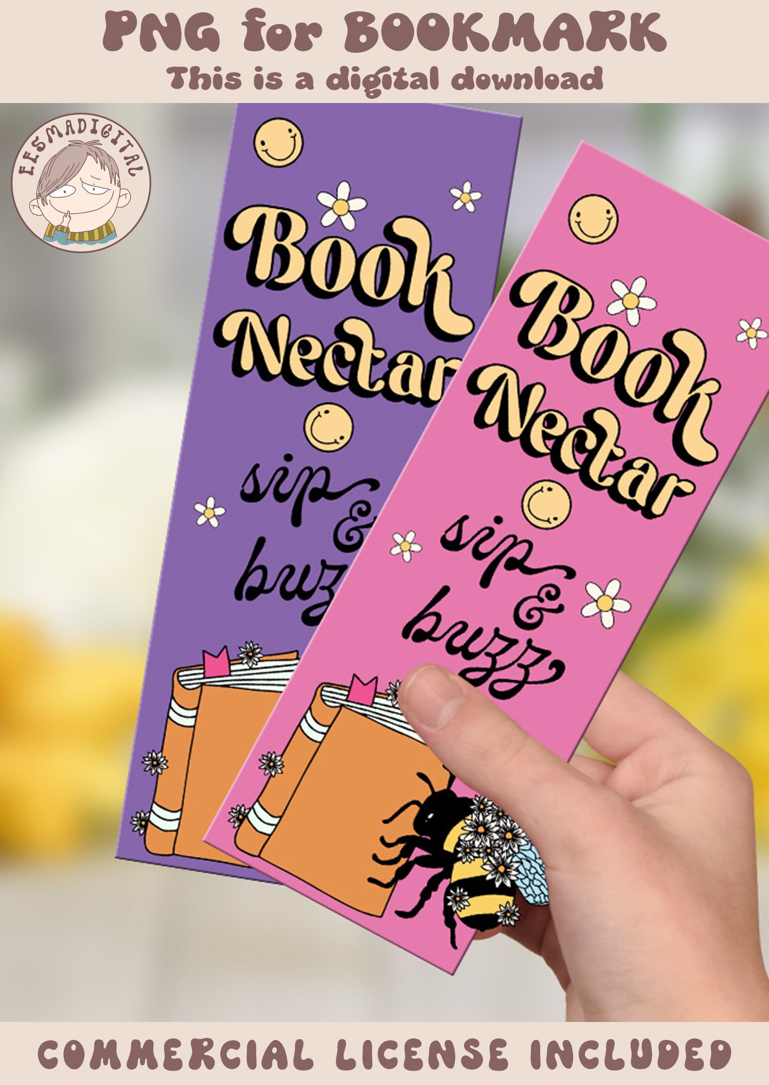 Book Nectar Sip and Buzz Bookmark PNG File, Cute Trendy Bookish Artsy ...