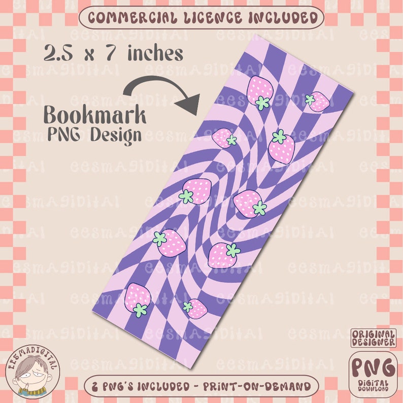 Checkered Strawberry Bookmark Design, PNG File, Cute Creative Bookish ...