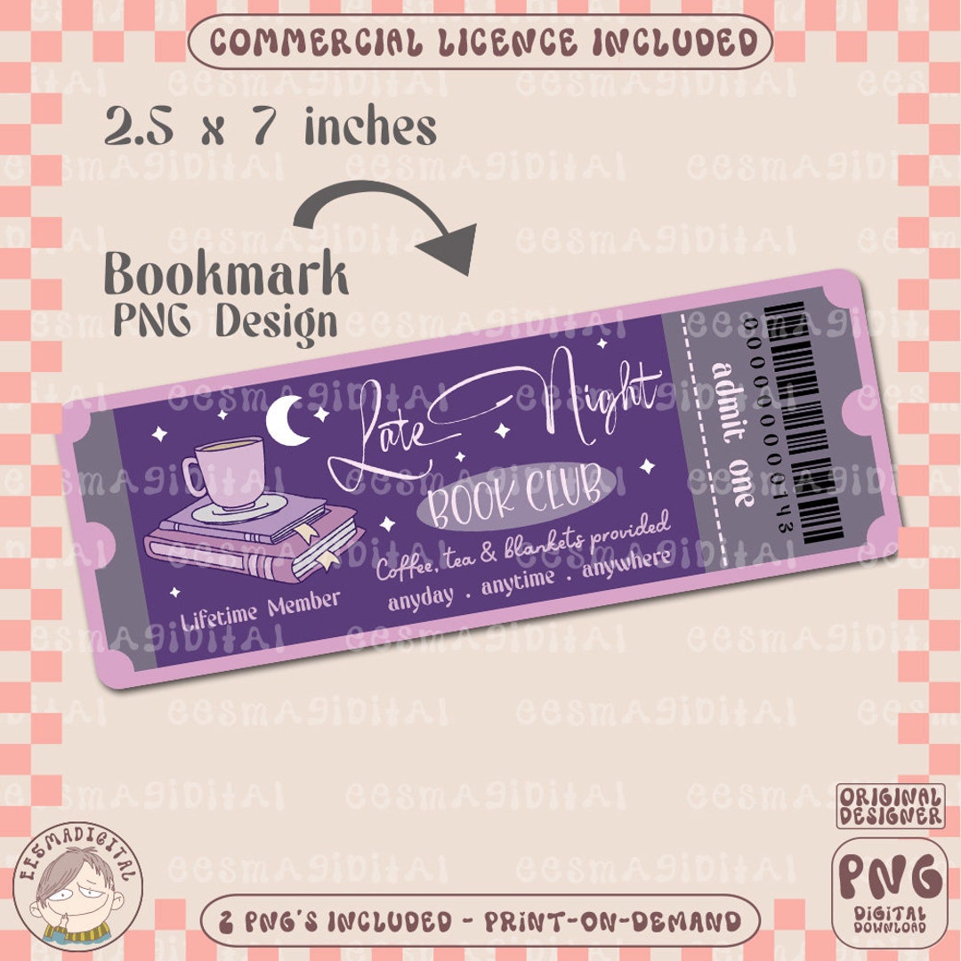 Late Night Book Club Bookmark Design, PNG File, Cute Artsy Creative ...