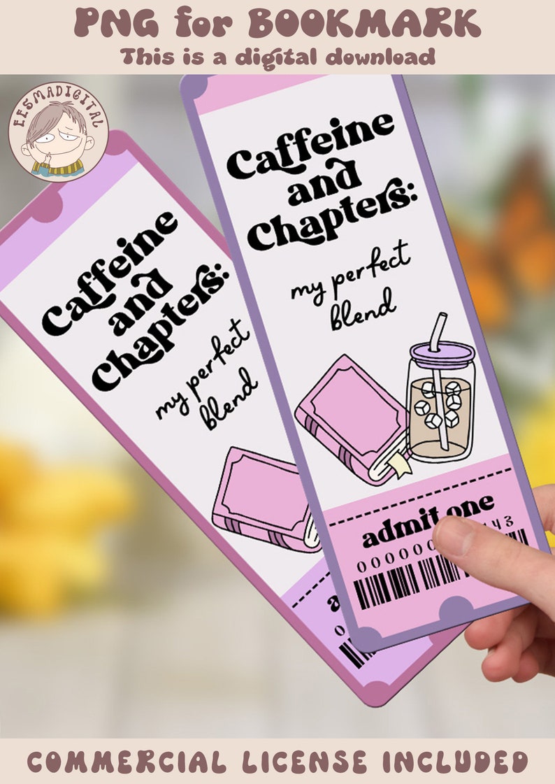 Caffeine and Chapters Bookmark Design, Coffee and Books Bookmark PNG ...