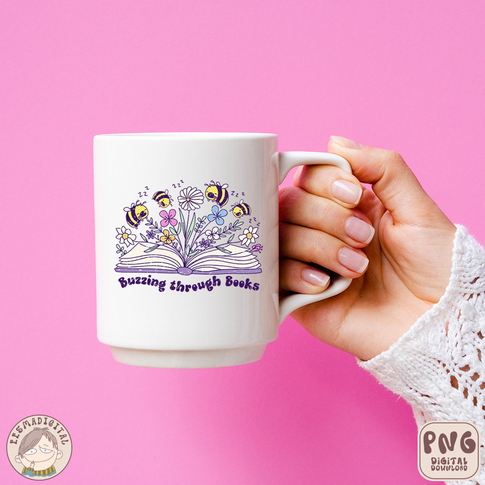 Buzzing Through Books PNG File, Cute Fun Trendy Bee Bookish Design for ...