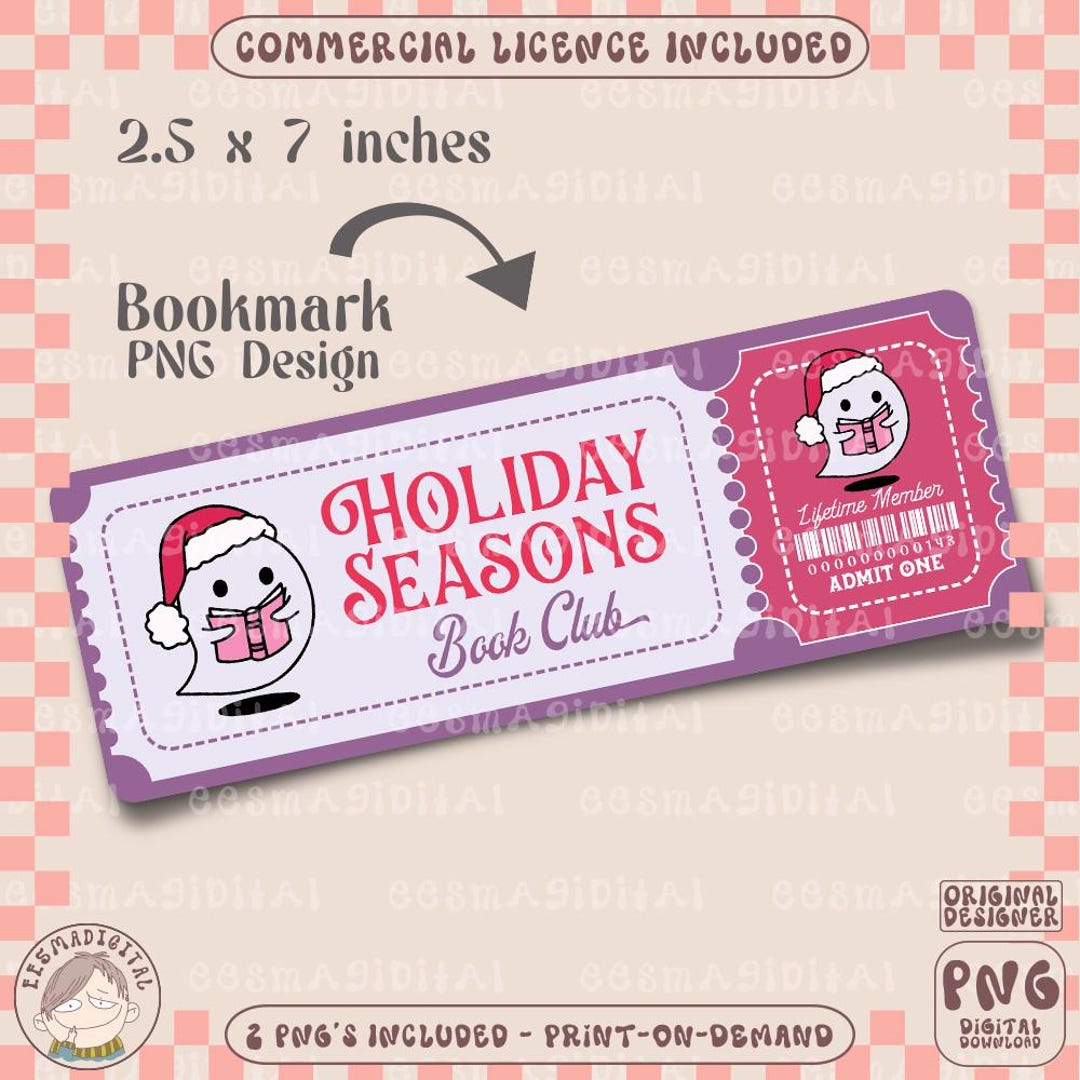 Holiday Seasons Book Club Bookmark PNG Digital File for Download ...