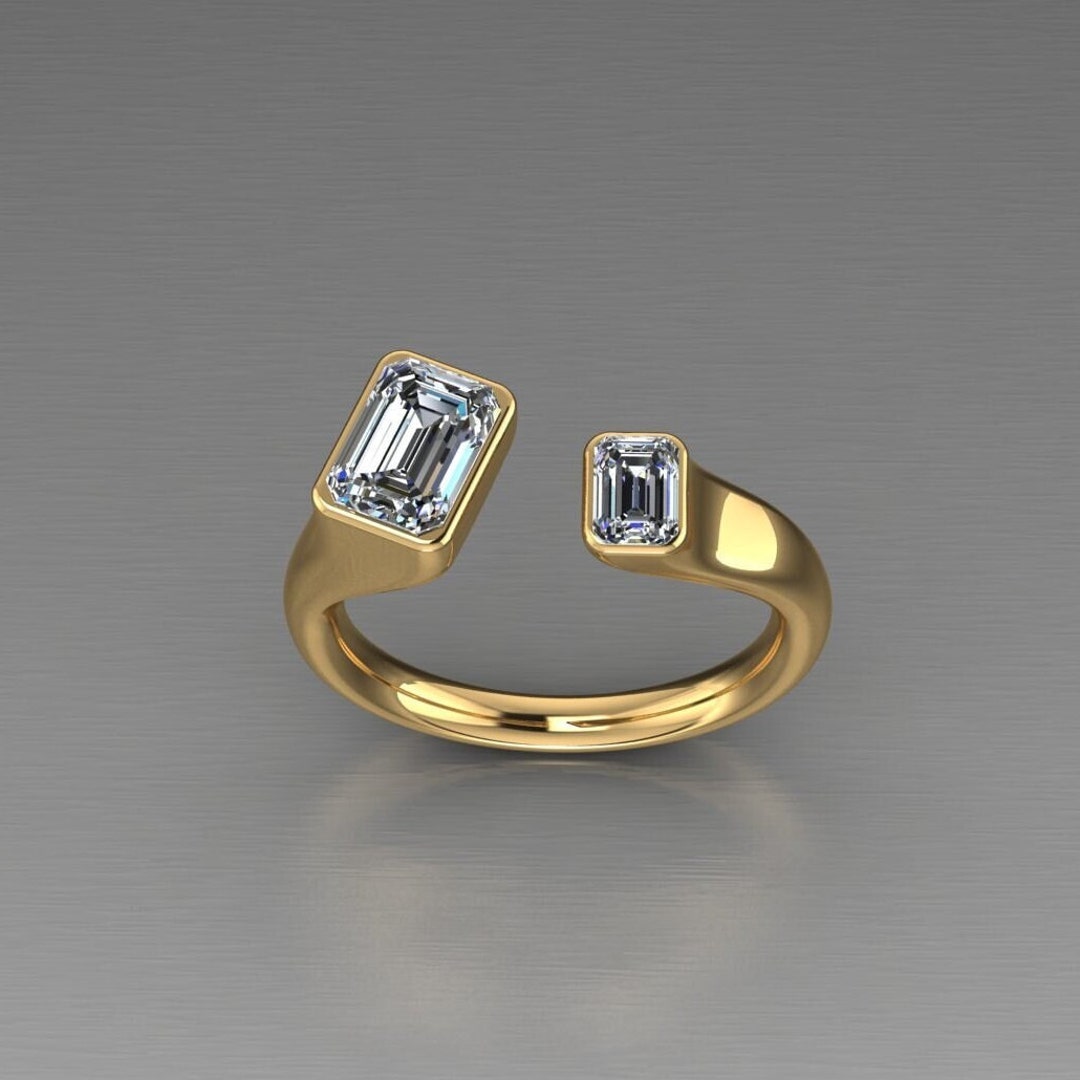 Open Duo Diamond Ring, Emerald Cut Diamonds - Etsy