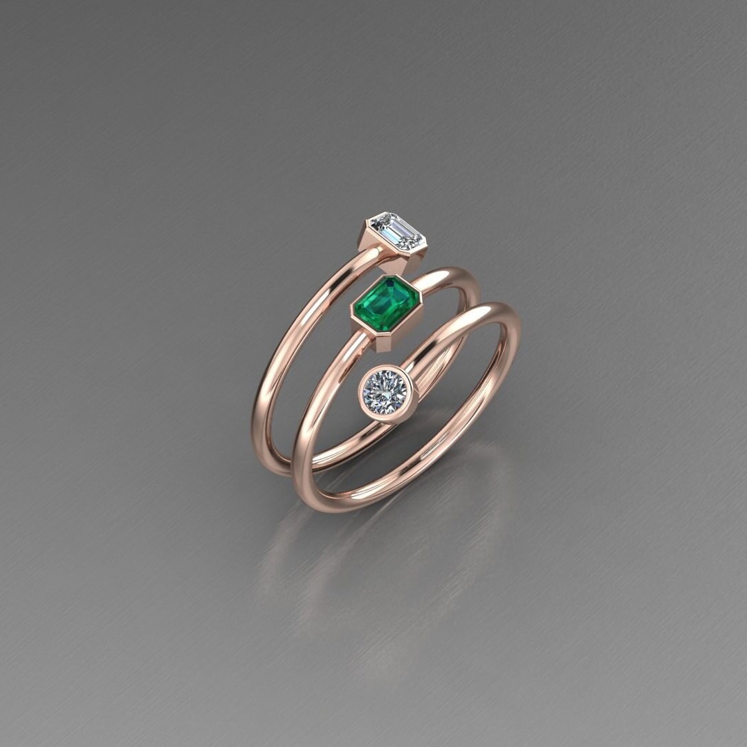 Emerald and Diamond Spiral Ring - Etsy