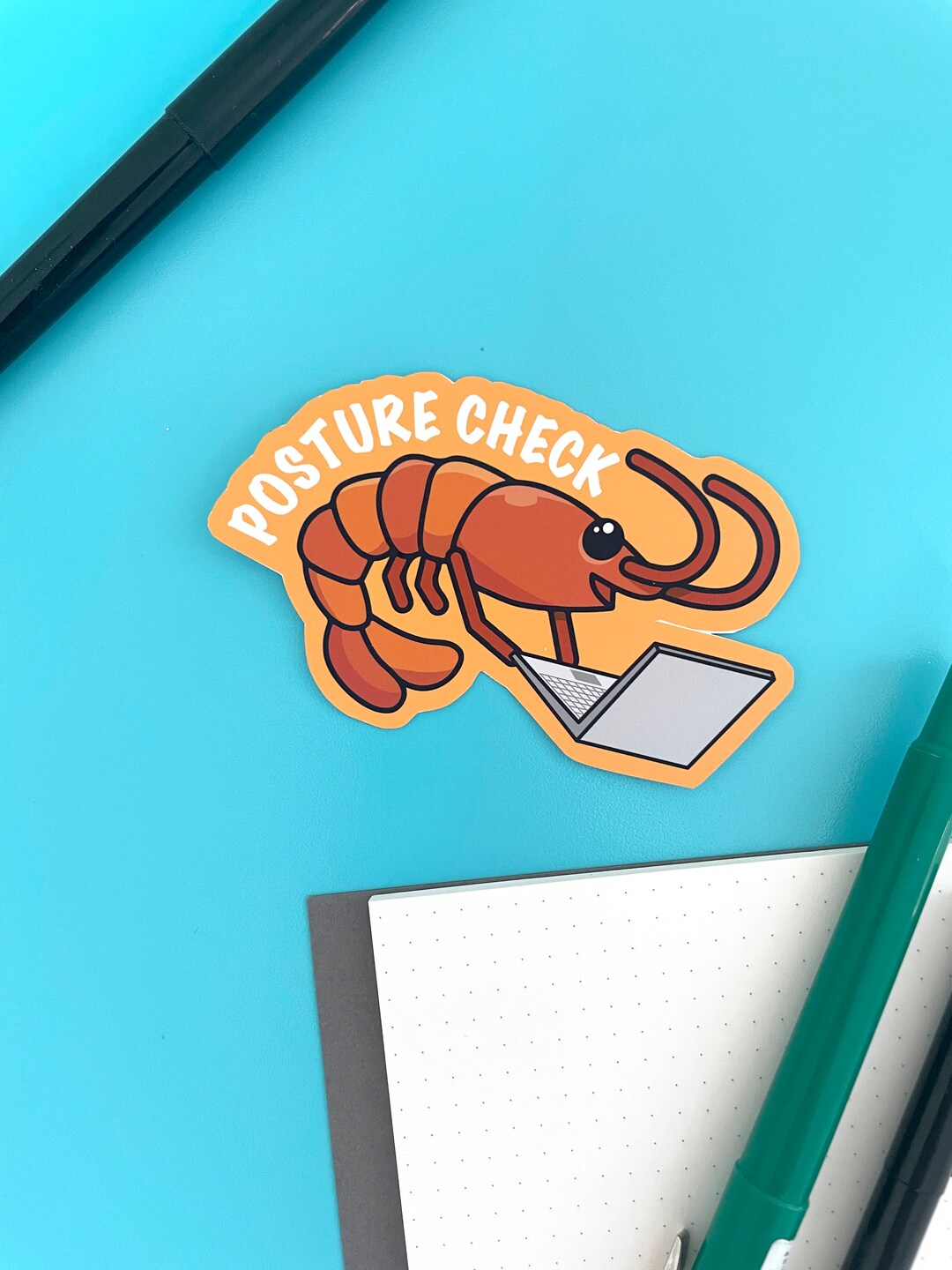 Posture Check Shrimp Sticker, Vinyl Sticker Label, Funny Sticker, Pun ...