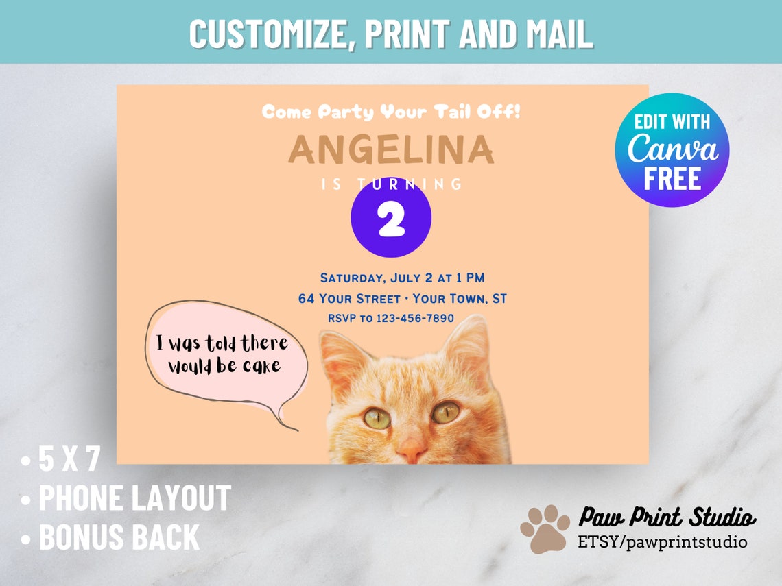 Cat Theme Birthday Printable | EDITABLE DIGITAL DOWNLOAD | Cat Birthday ...