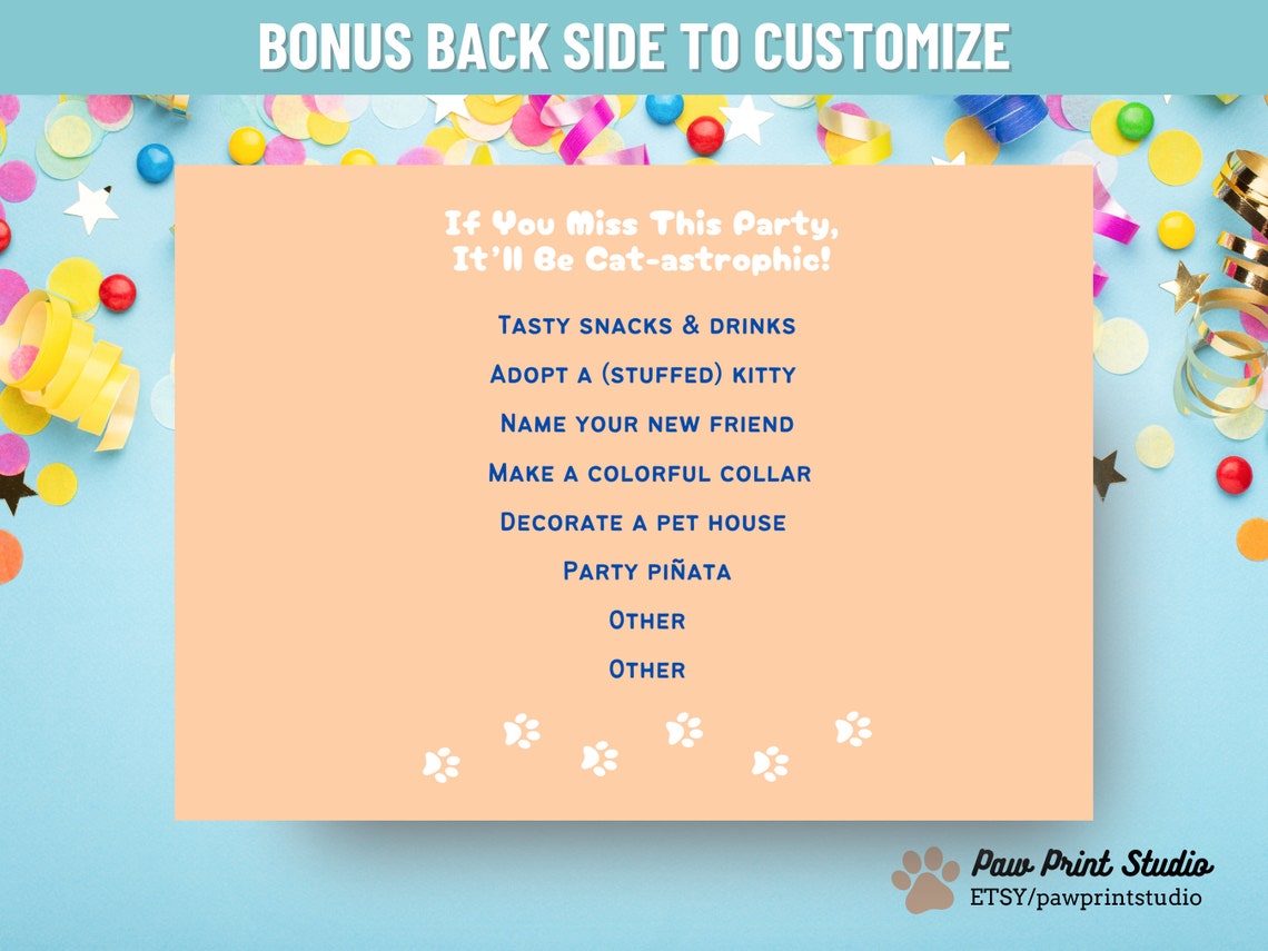 Cat Theme Birthday Printable | EDITABLE DIGITAL DOWNLOAD | Cat Birthday ...