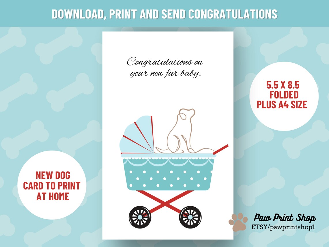 New Dog Card Printable DIGITAL DOWNLOAD New Puppy Card New Pet Card ...