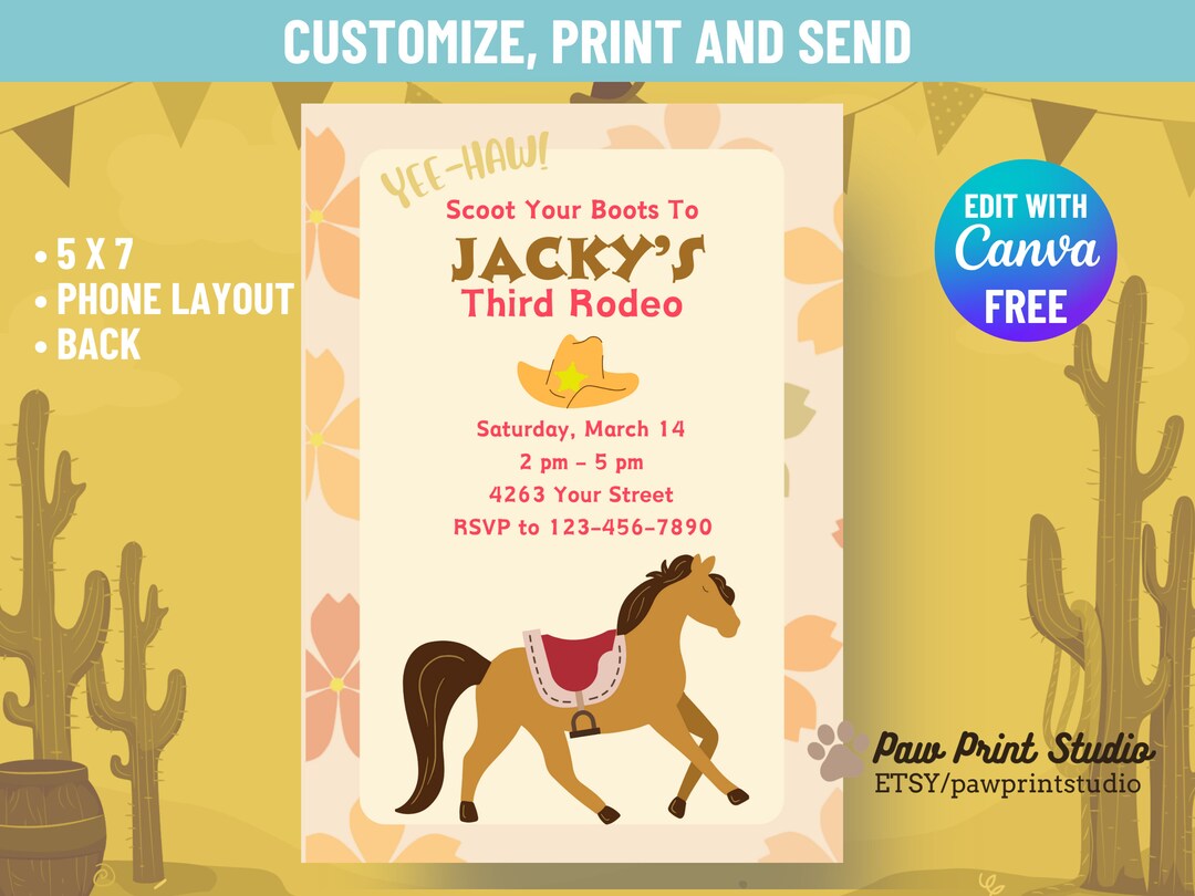 Western Rodeo Birthday Invitation Printable | EDITABLE DIGITAL DOWNLOAD ...