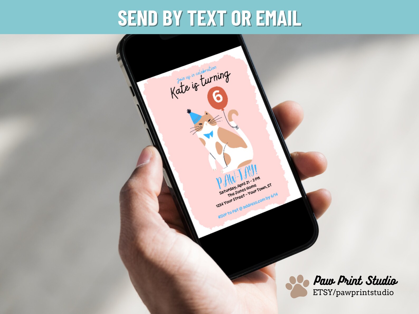 Pink Pawty Birthday Printable | EDITABLE DIGITAL DOWNLOAD | Cat ...