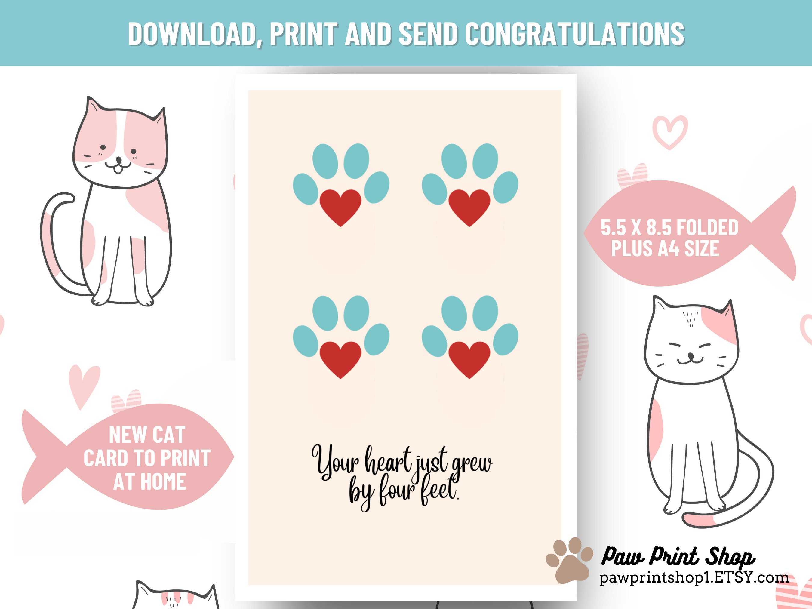 New Cat Card Printable | DIGITAL DOWNLOAD | New Kitten Card | New Pet Card Printable | Cat ...