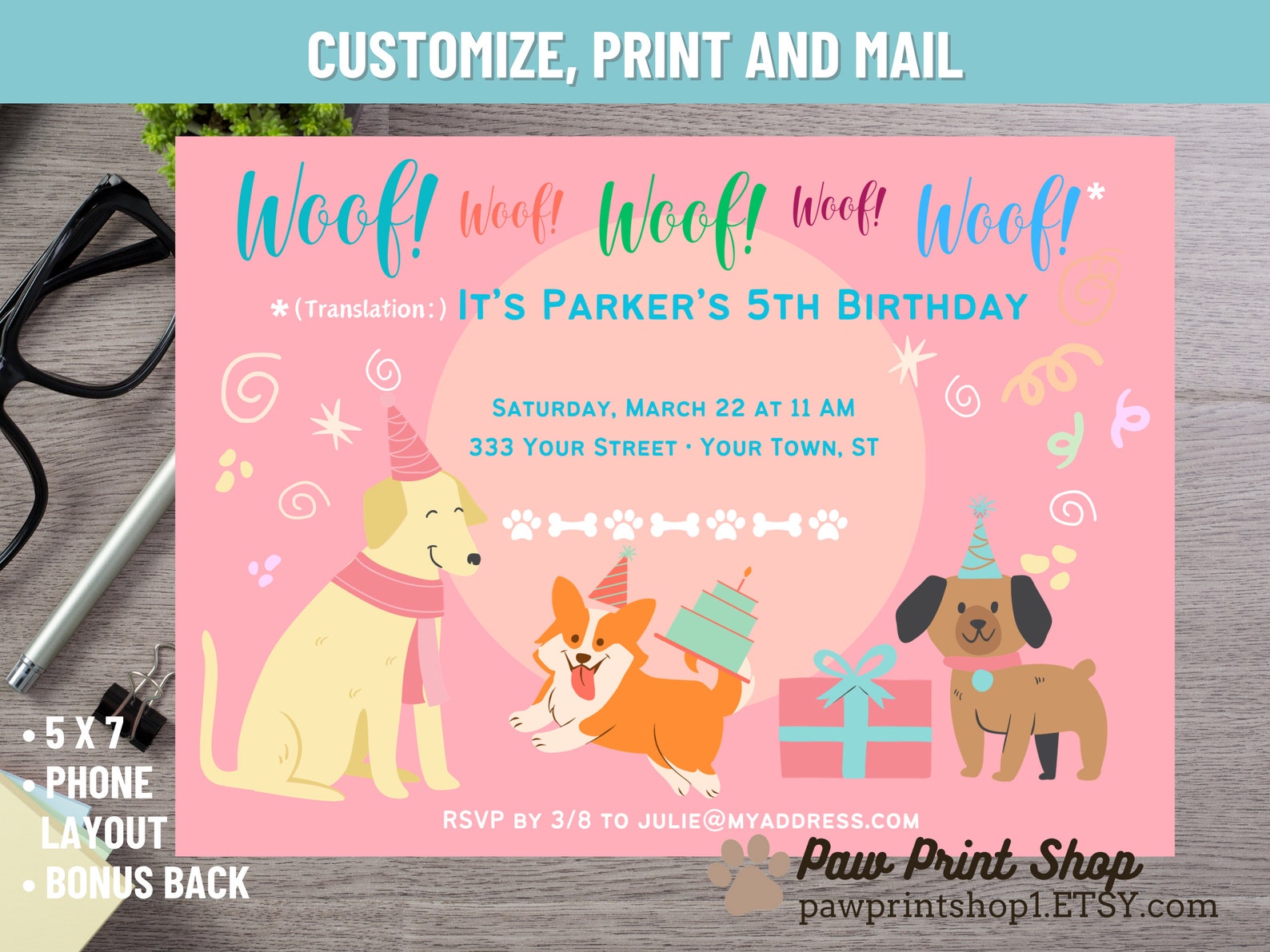 Dog Theme Birthday Printable | EDITABLE DIGITAL DOWNLOAD | Dog Birthday ...