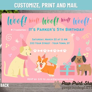 Dog Theme Birthday Printable | EDITABLE DIGITAL DOWNLOAD | Dog Birthday ...