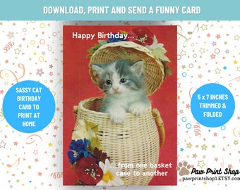 Funny Thank You Printable DIGITAL DOWNLOAD Cat Congratulations Card ...