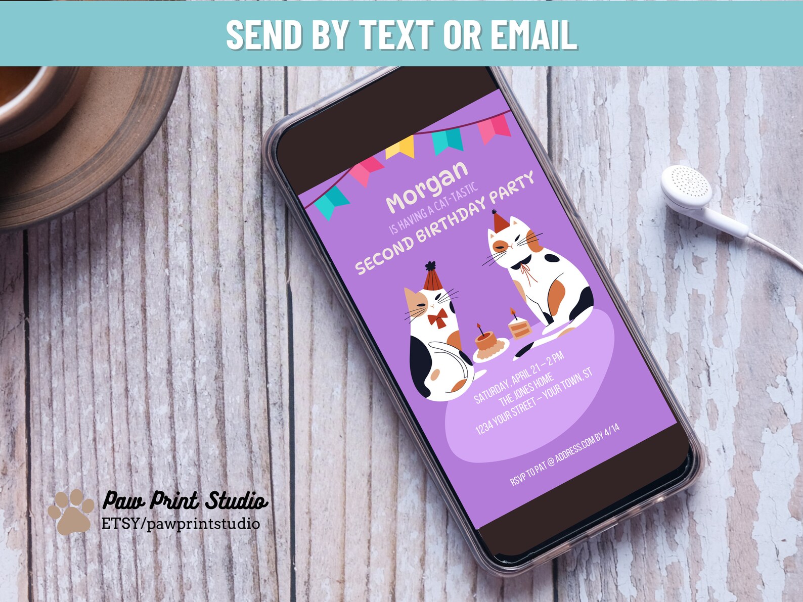 Cat-tastic Purple Birthday Printable | EDITABLE DIGITAL DOWNLOAD | Cat ...
