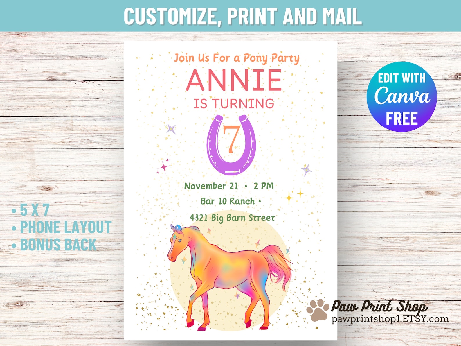 Pony Birthday Printable | EDITABLE DIGITAL DOWNLOAD | Pony Birthday ...