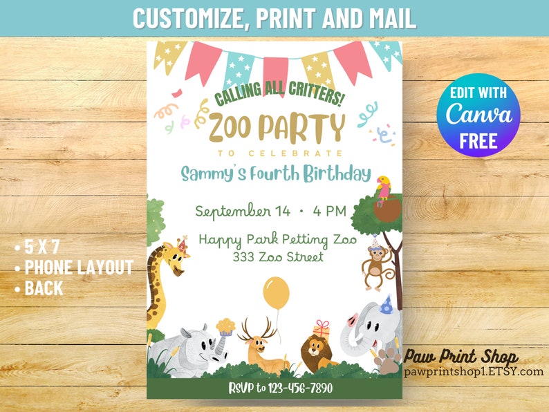 Zoo Birthday Printable | EDITABLE DIGITAL DOWNLOAD | Zoo Birthday Party ...