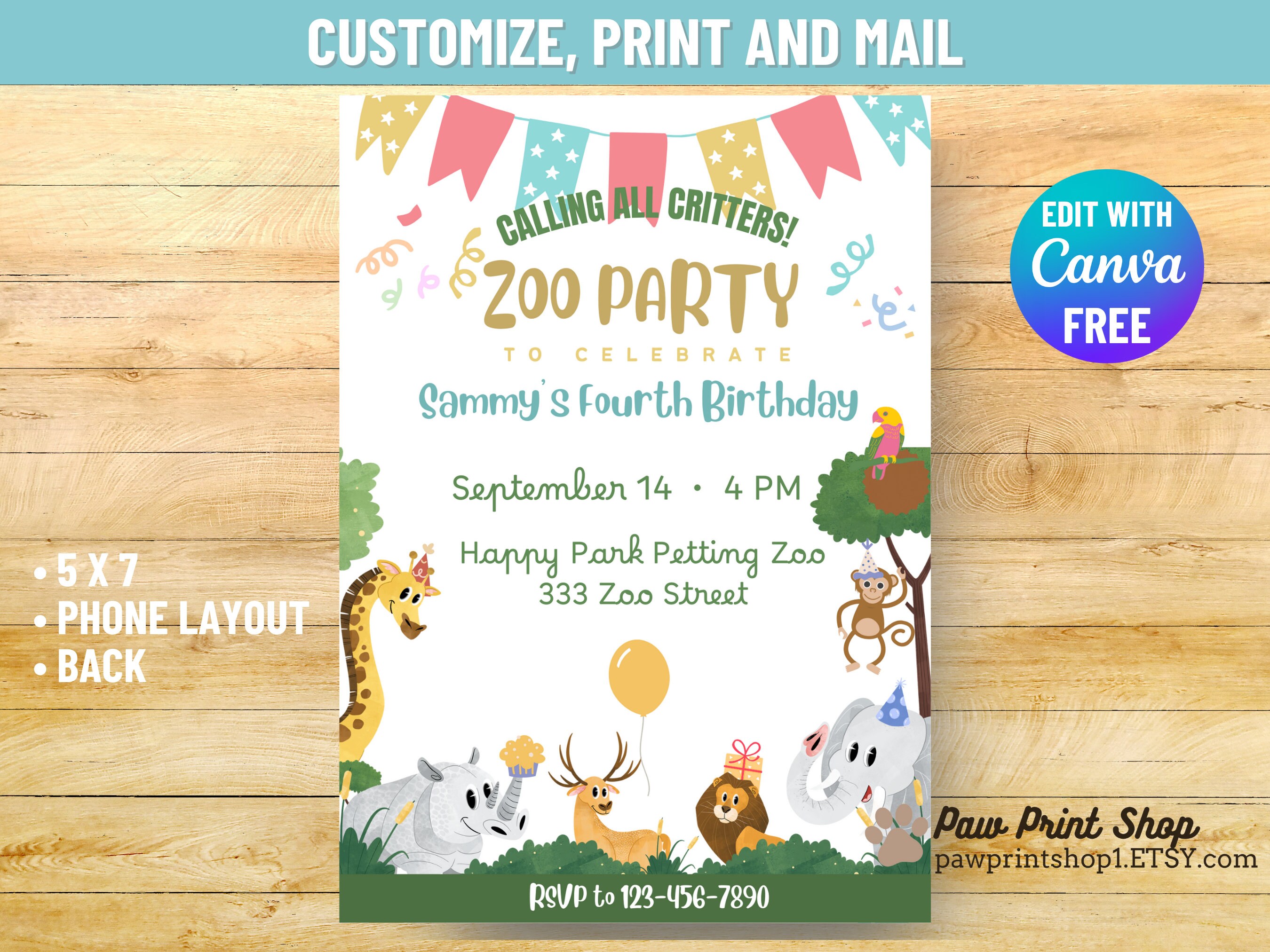 Zoo Birthday Printable | EDITABLE DIGITAL DOWNLOAD | Zoo Birthday Party ...