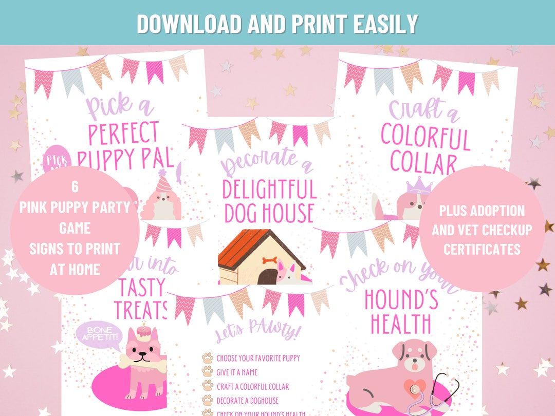 Pink Puppy Party Birthday Games | DIGITAL DOWNLOAD | Adopt A Puppy Sign ...