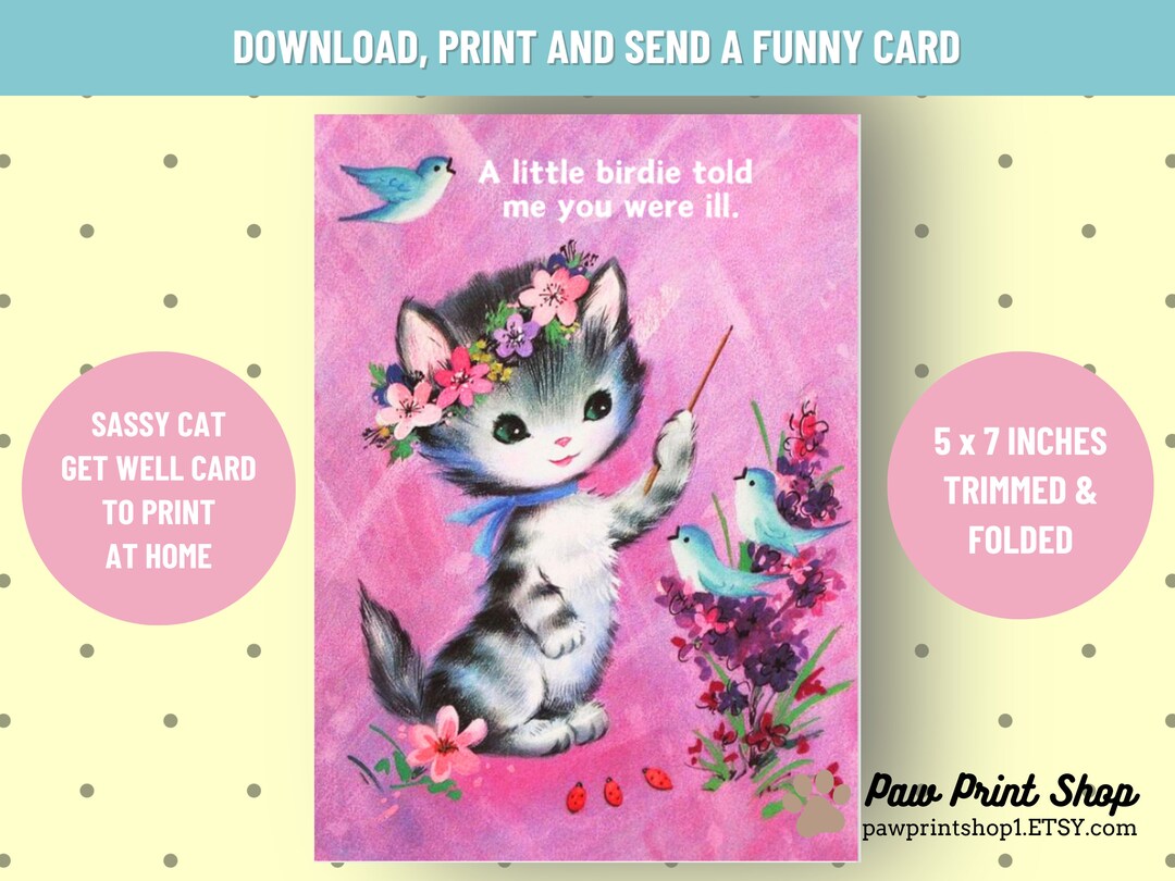 Digital Download Get-well Card | Printable Cat Card | Instantly Cheer ...