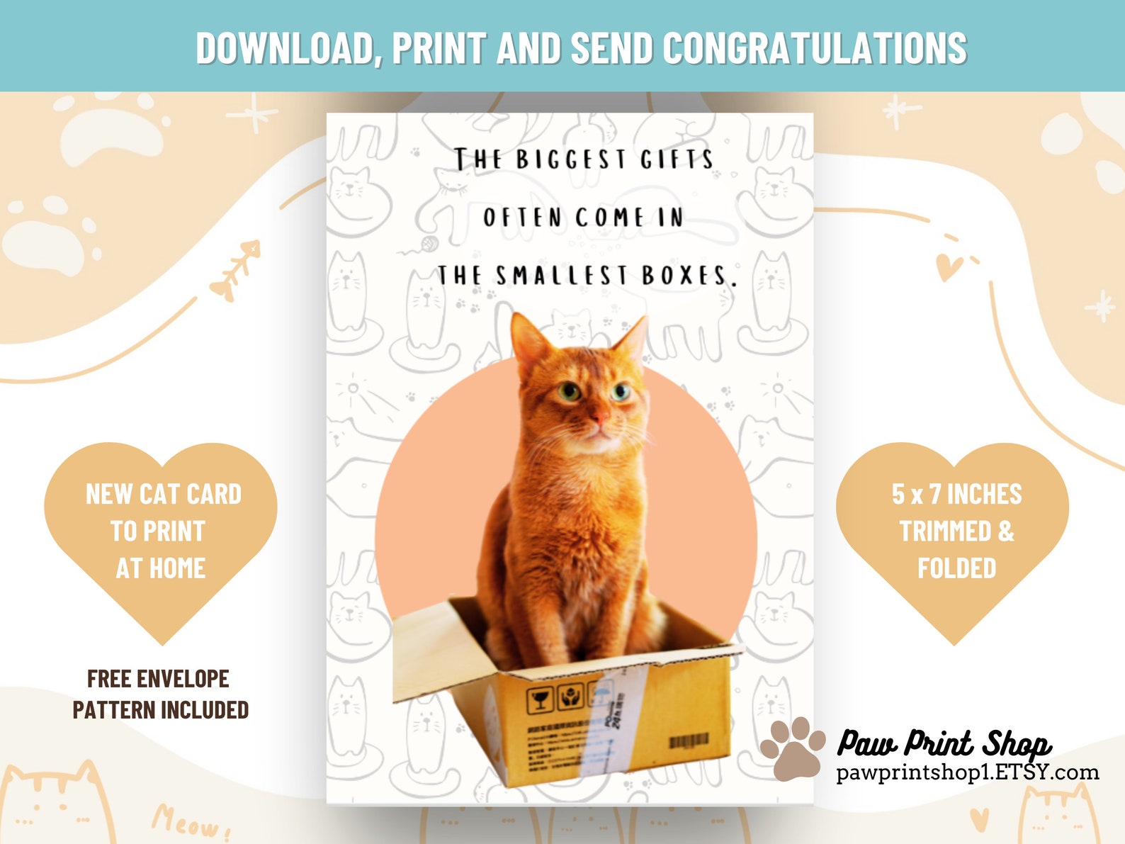 New Cat Card Printable DIGITAL DOWNLOAD New Kitten Card New Pet Card ...