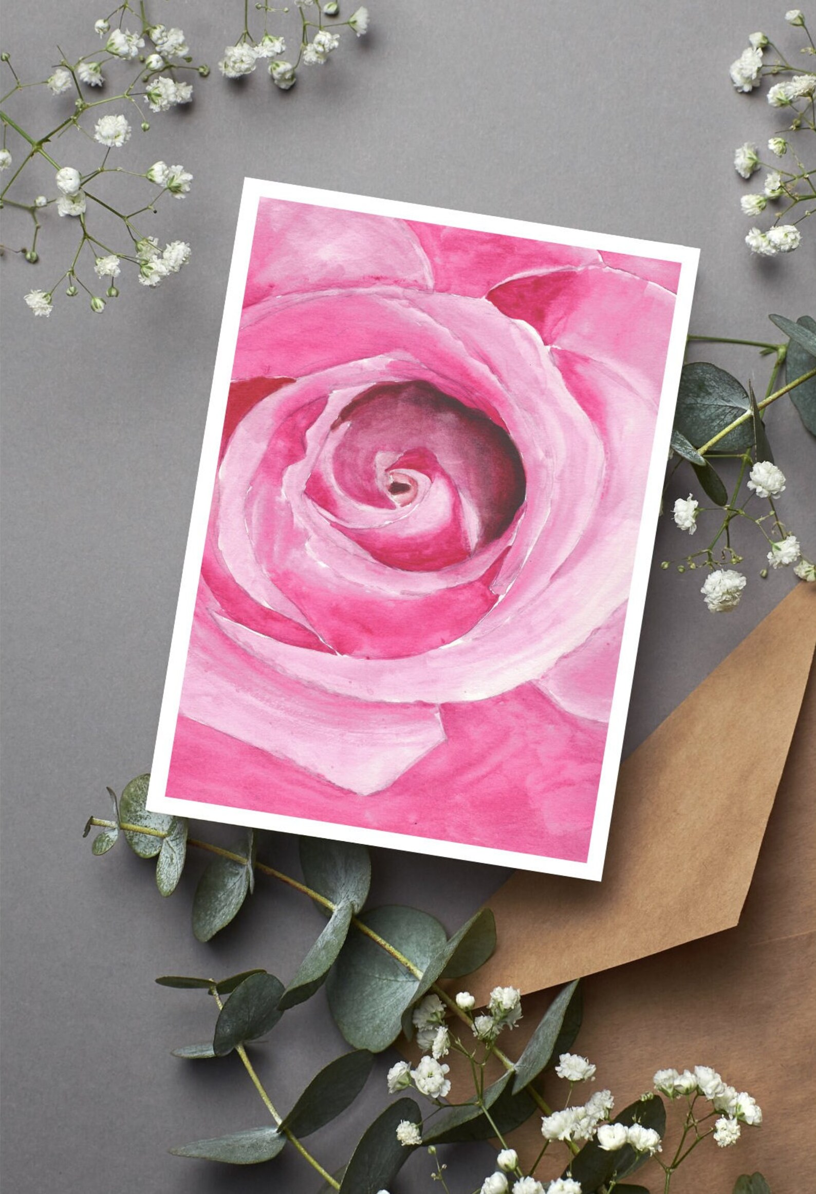 Printable Rose Greeting Card / Water Color Rose Card / Greeting Card ...