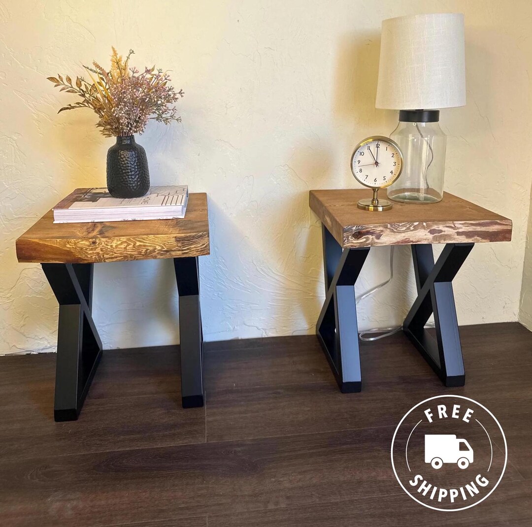 Handmade Industrial Nightstand, Rustic Bedroom Night Stand Set, Slim ...