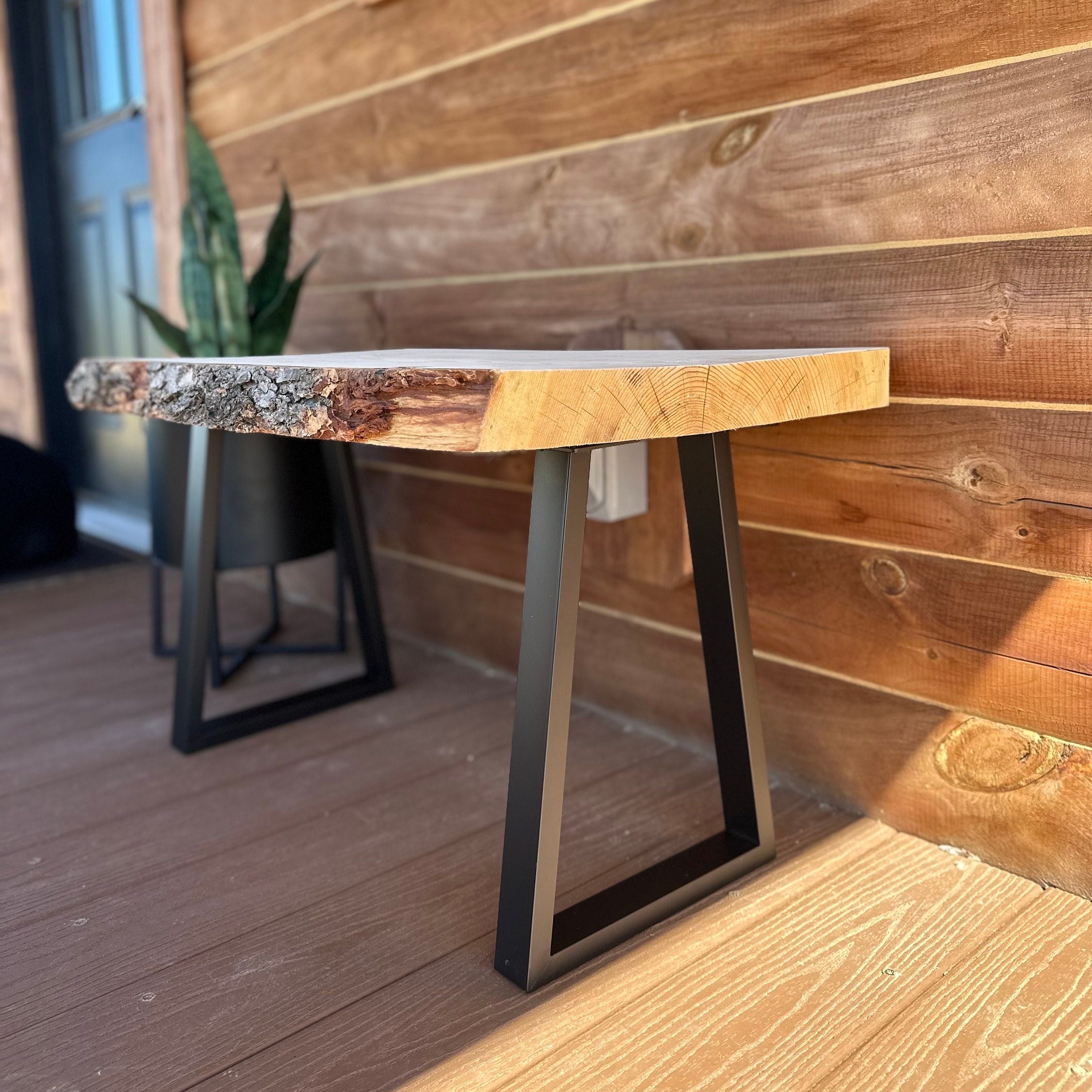 Reclaimed Wood Modern Farmhouse Bench With Trapezoid Legs Entryway Bench Live Edge Bench Entry ...