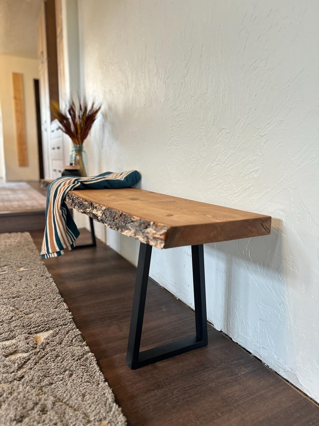Modern Farmhouse Bench With Trapezoid Legs Foyer Bench Sitting Bench ...