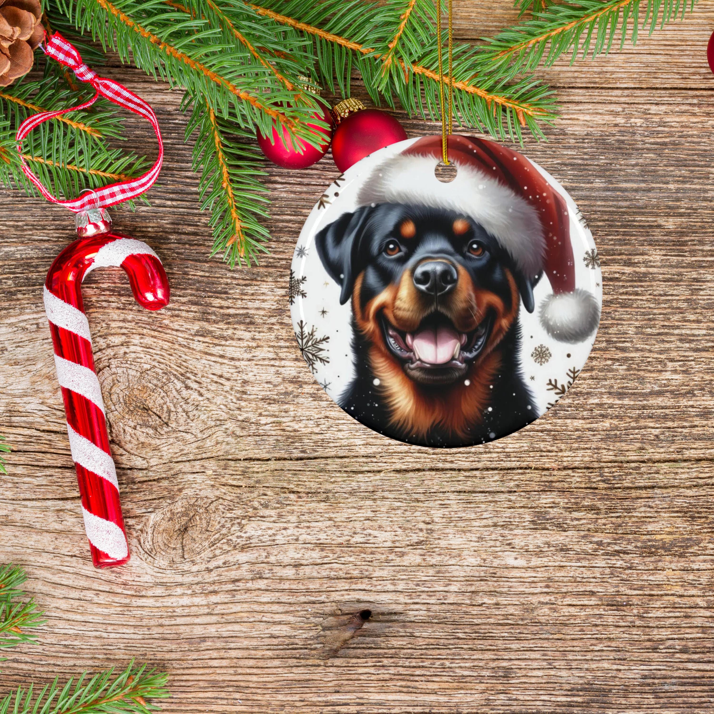 Joyful Rottweiler in a Santa Hat Ceramic Ornament - Etsy
