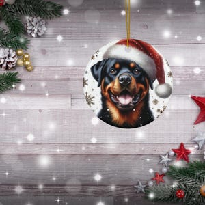 Joyful Rottweiler in a Santa Hat Ceramic Ornament - Etsy