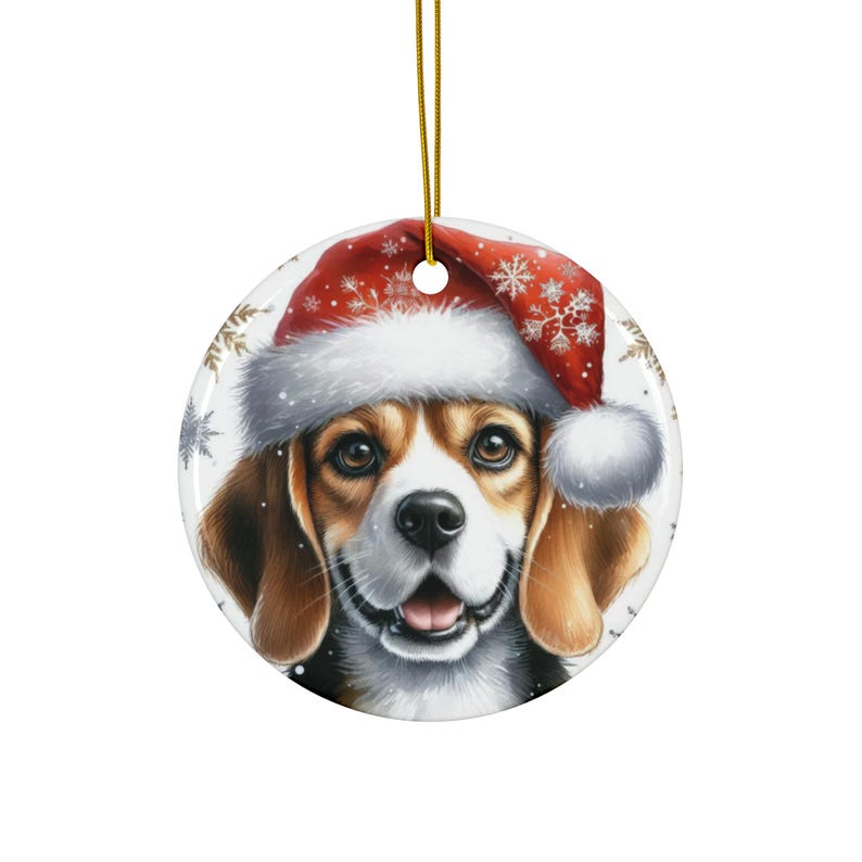 Cheerful Beagle Wearing a Santa Hat Ceramic Ornament - Etsy