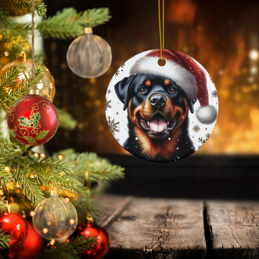 Joyful Rottweiler in a Santa Hat Ceramic Ornament - Etsy
