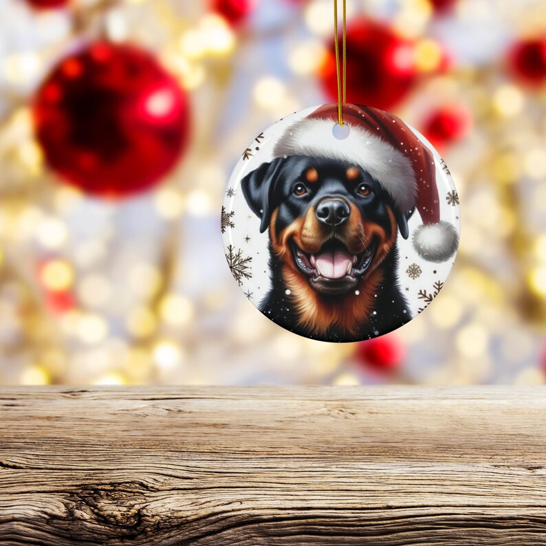 Joyful Rottweiler in a Santa Hat Ceramic Ornament - Etsy