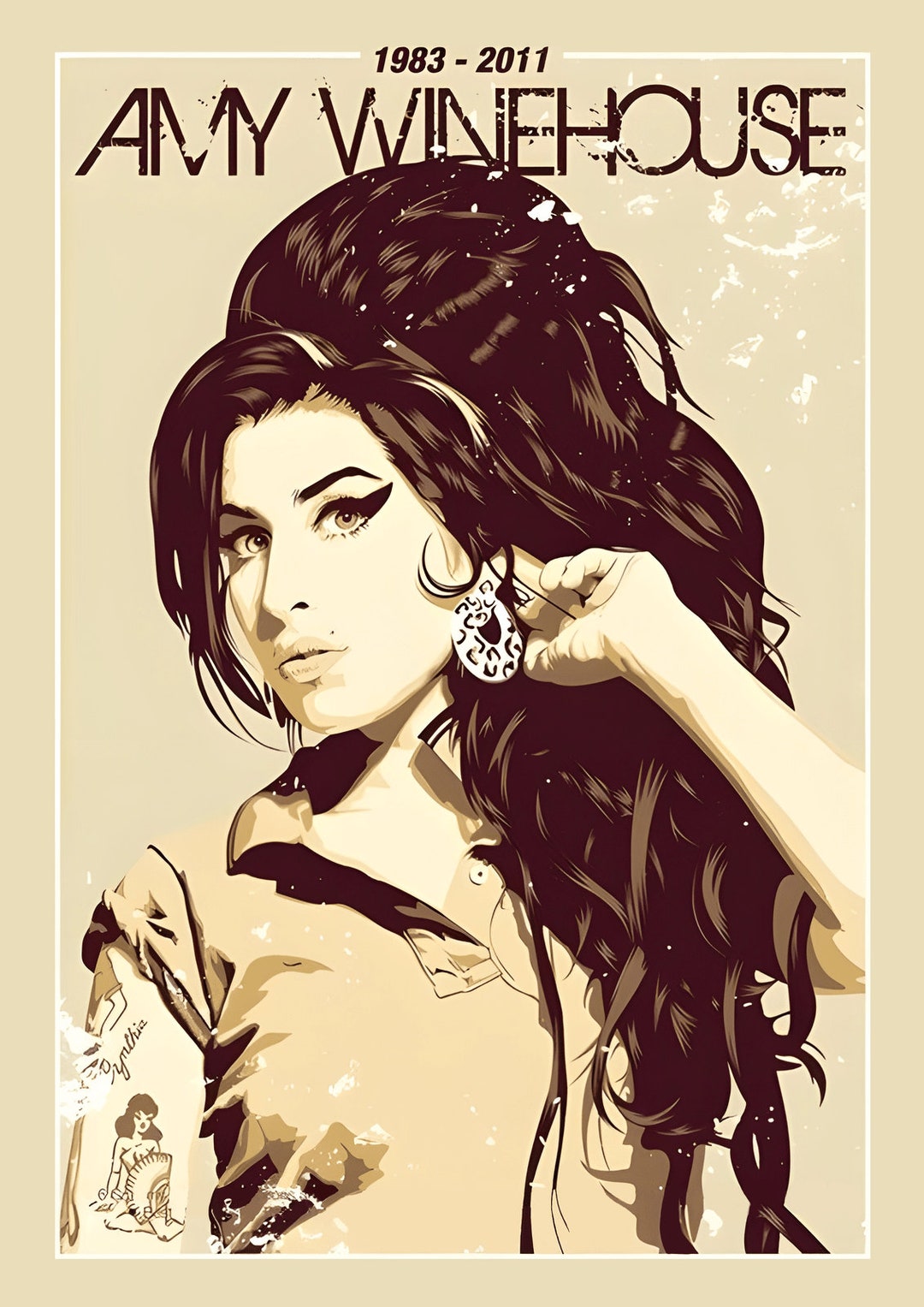 Amy Winehouse Digital Portrait Art Print, Singer Wall Decor, Retro ...