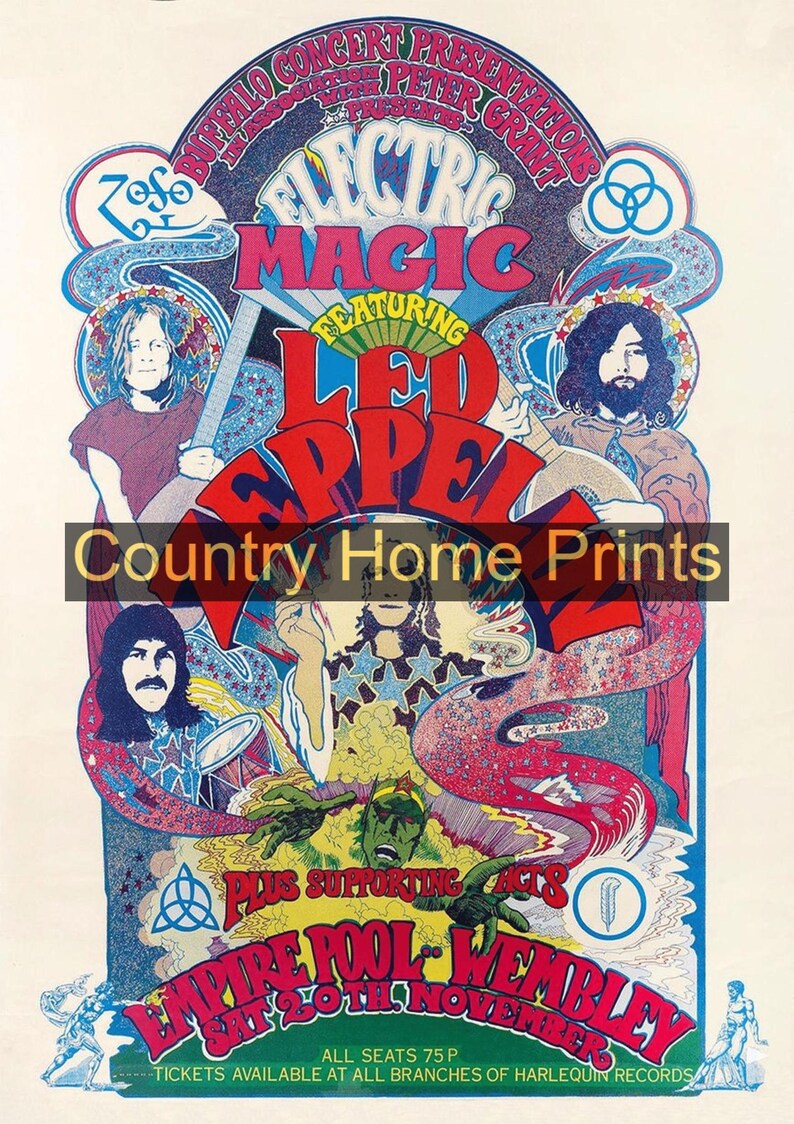 Led Zeppelin Classic Digital Poster 1970s, Classic Rock Memorabilia ...