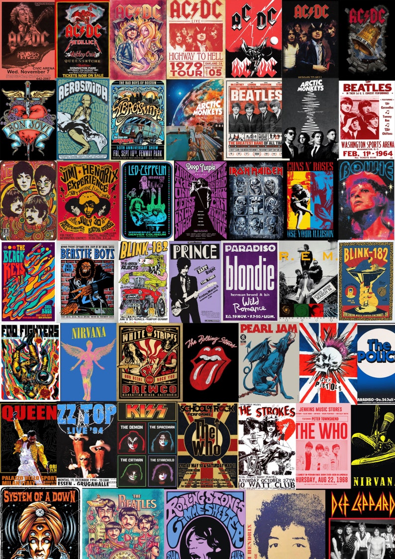 Vintage Rock Digital Poster Bundle 470 Classic Band Posters, Unique ...