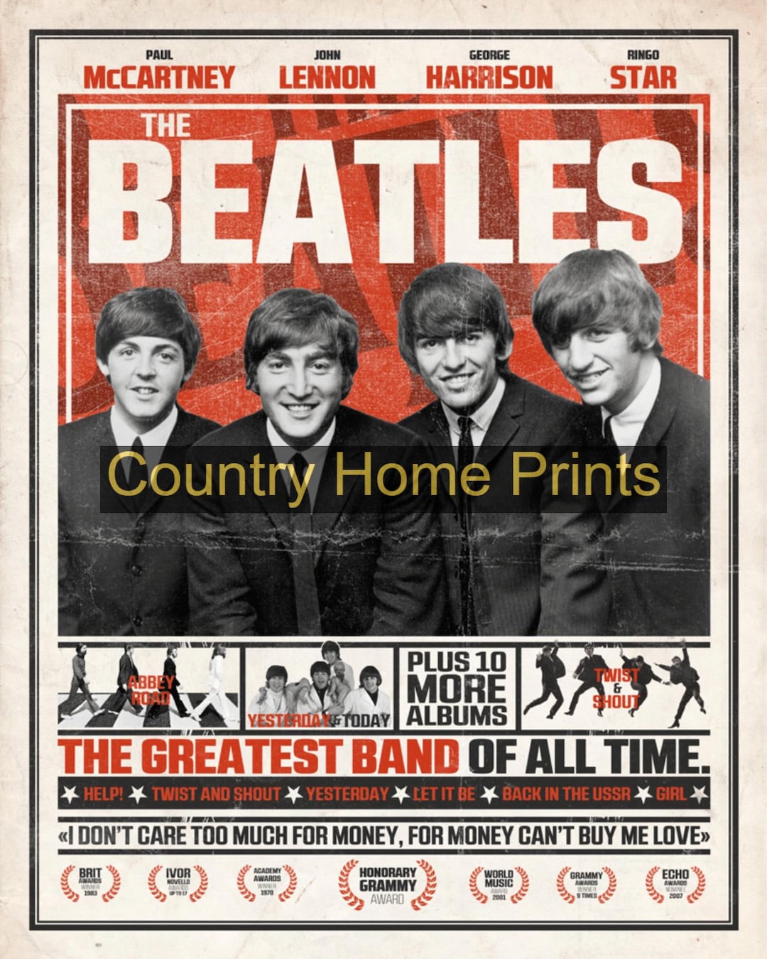 The Beatles Digital Concert Posters, Legendary Band Art, Music Memorabilia 1960s, Music Lover ...