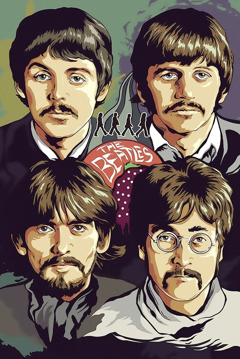 The Beatles Digital Art Print, Fab Four Poster, Retro Pop Art, Band Fan ...