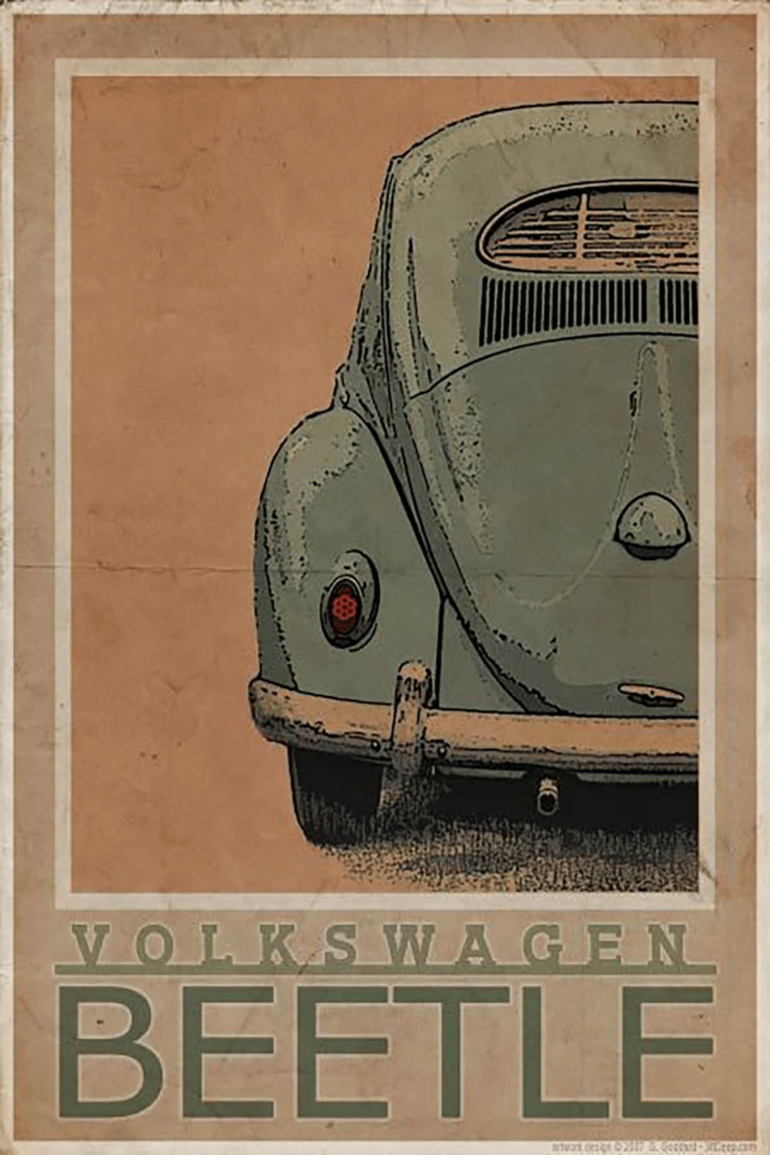 Vintage Volkswagen Beetle Poster, Retro Car Print, Wall Art Decor ...