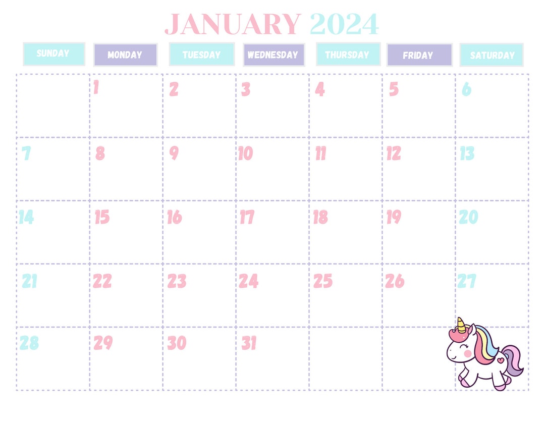 Printable 2024 Unicorn Theme Calendar - Etsy