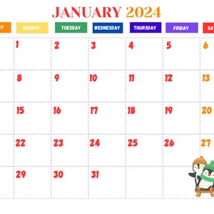 Rainbow Theme 2024 Printable Calendar - Etsy