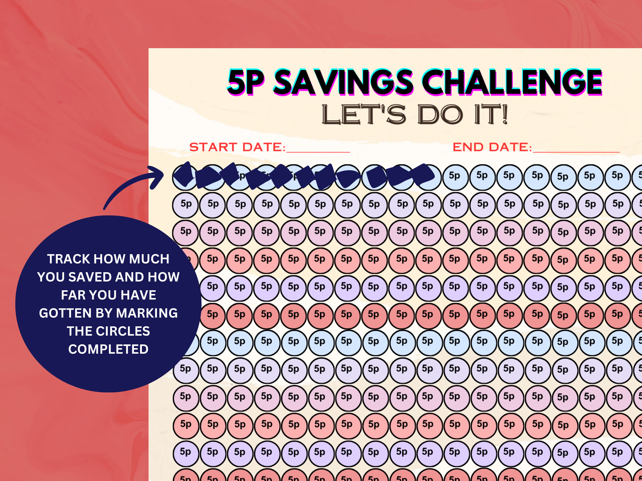 5p Saving Challenge, UK Saving Challenge Printable A3, A4, A5,A6, Money ...