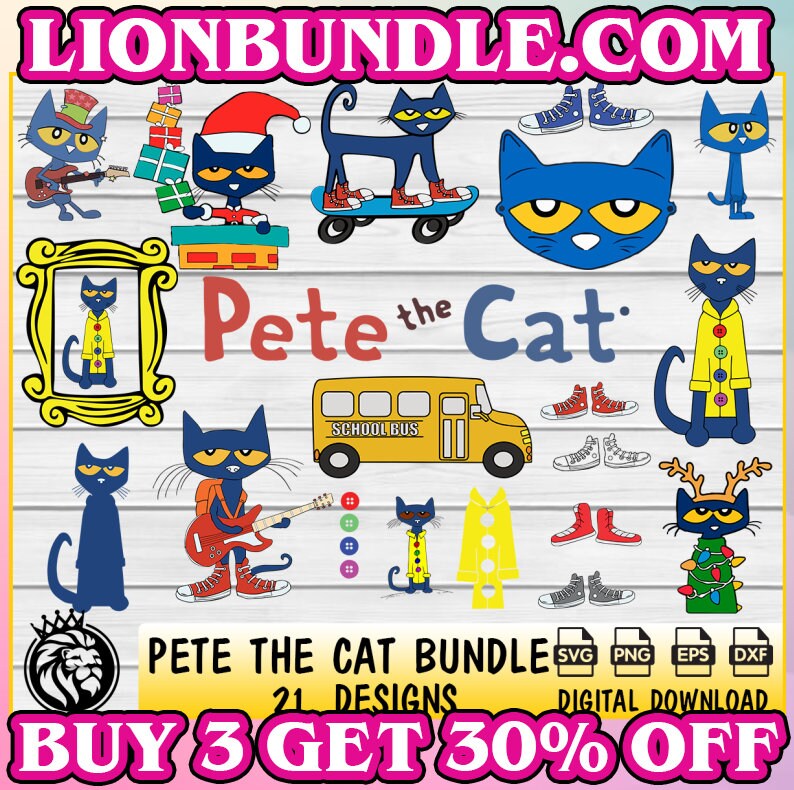 Pete the Cat Svg Bundle, Pete the Cat Clipart, Pete the Cat SVG - Etsy