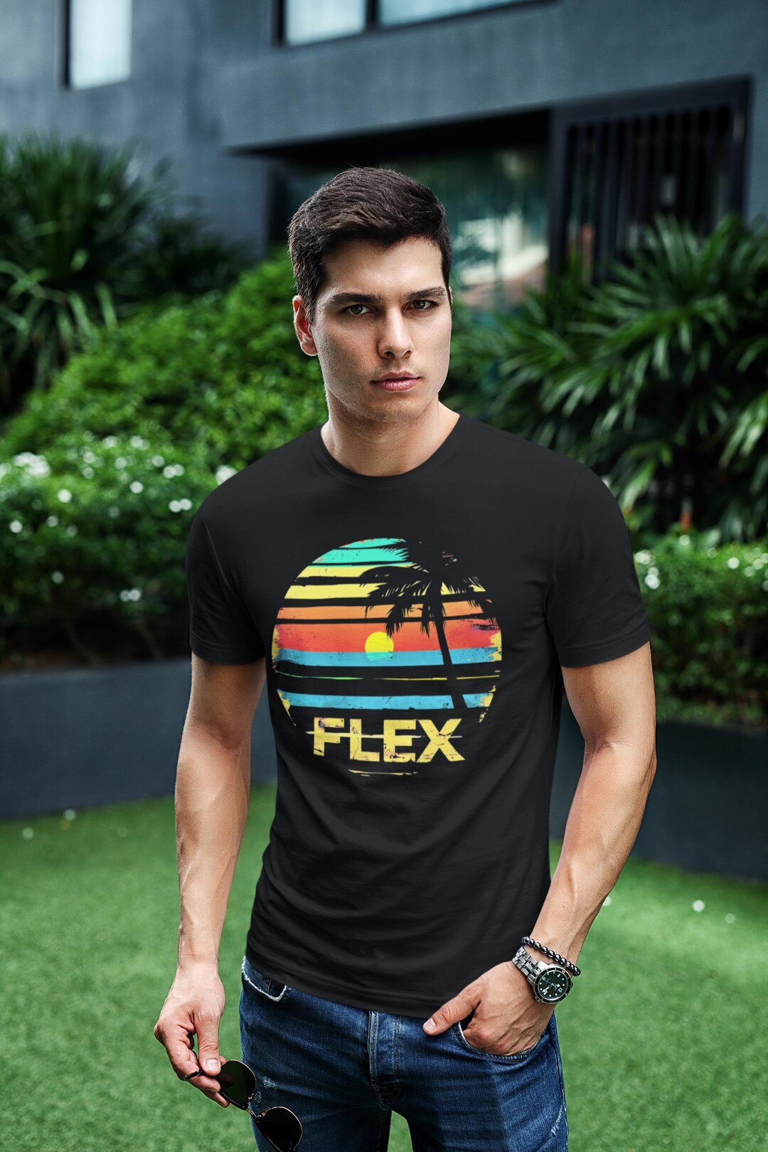 Flex T-shirt - Fitness Flex Shirt, Muscle Flexing Tee, Workout Sunset ...