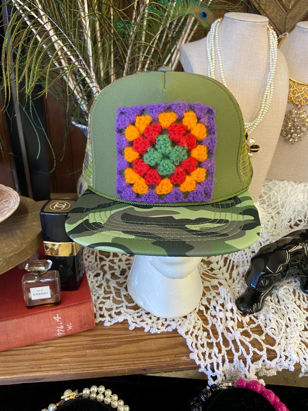 Camo Granny Square Trucker Hat Boho Crochet Square - Etsy